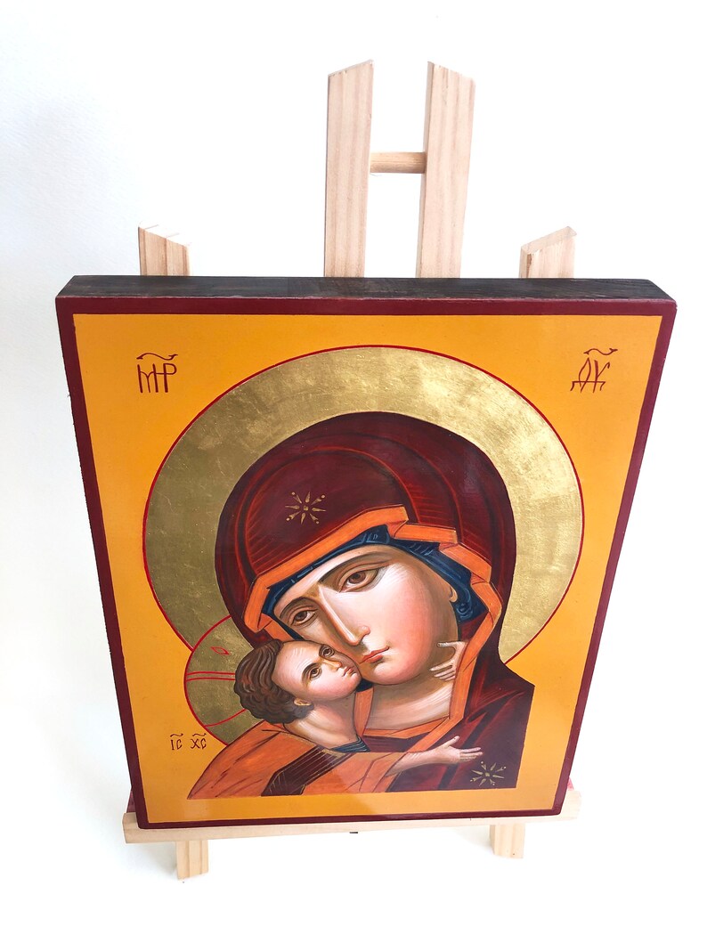 Mother of God Sweet Kiss Hand Painted 24k Gold Orthodox Icon, Virgin ...