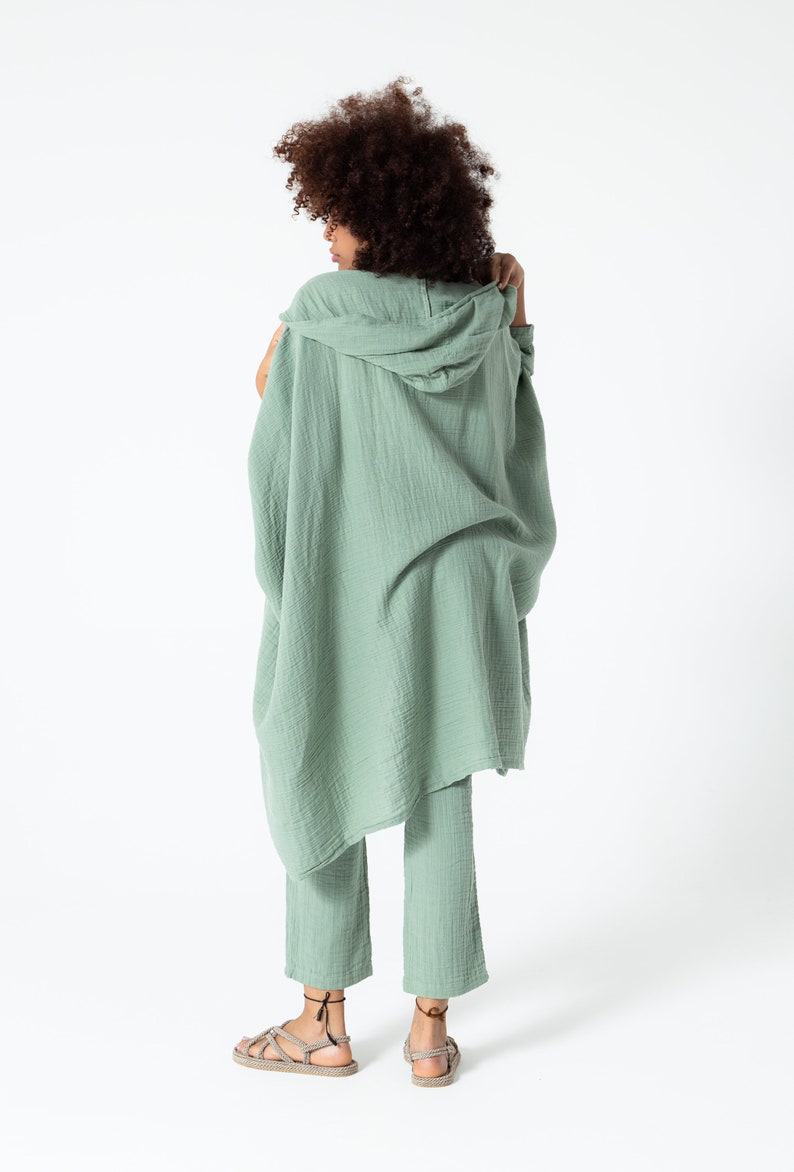 Gray Muslin Loose Hooded Bohemian Caftan, Bohemian Style 100% Cotton ...
