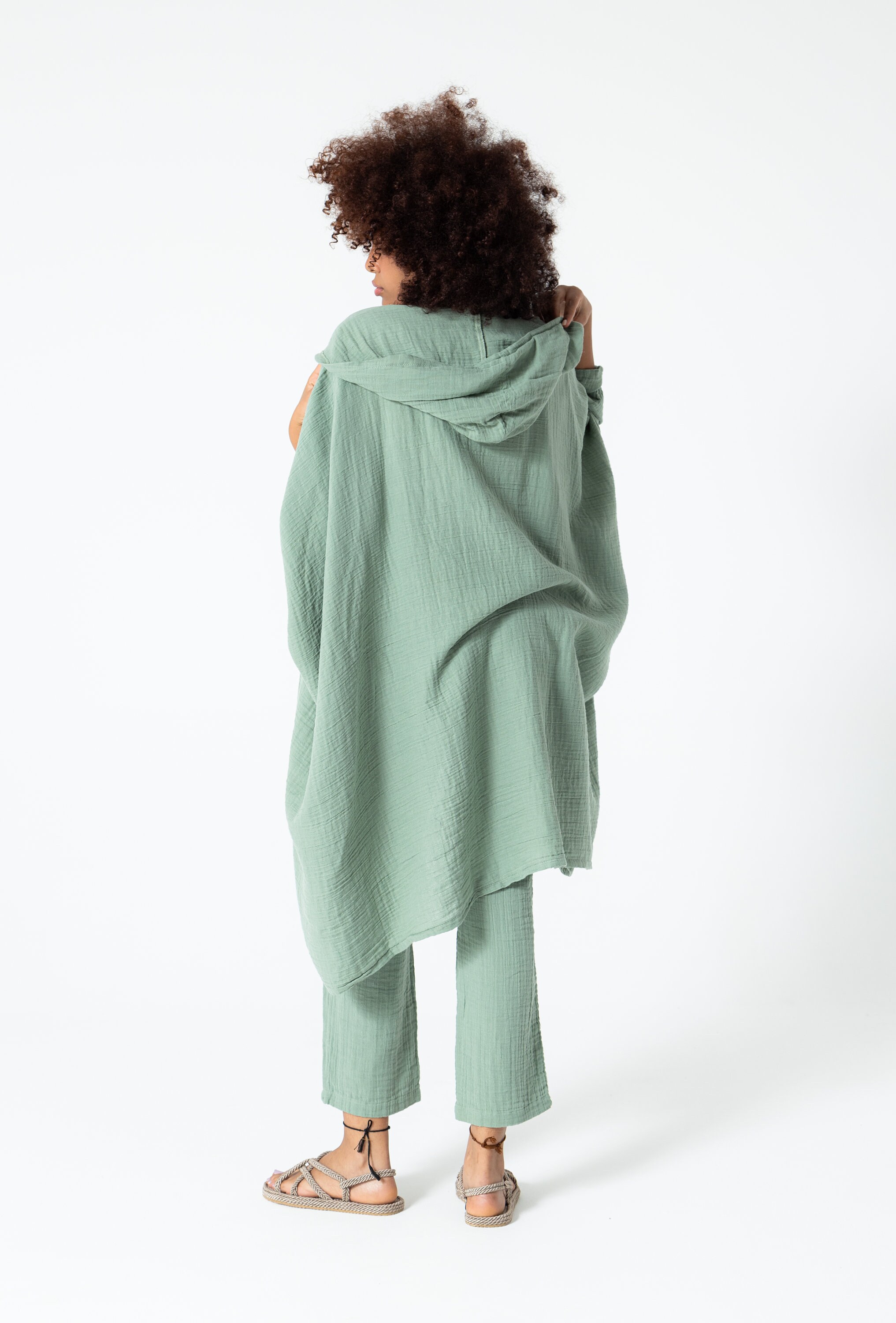 Gray Muslin Loose Hooded Bohemian Caftan, Bohemian Style 100% Cotton ...