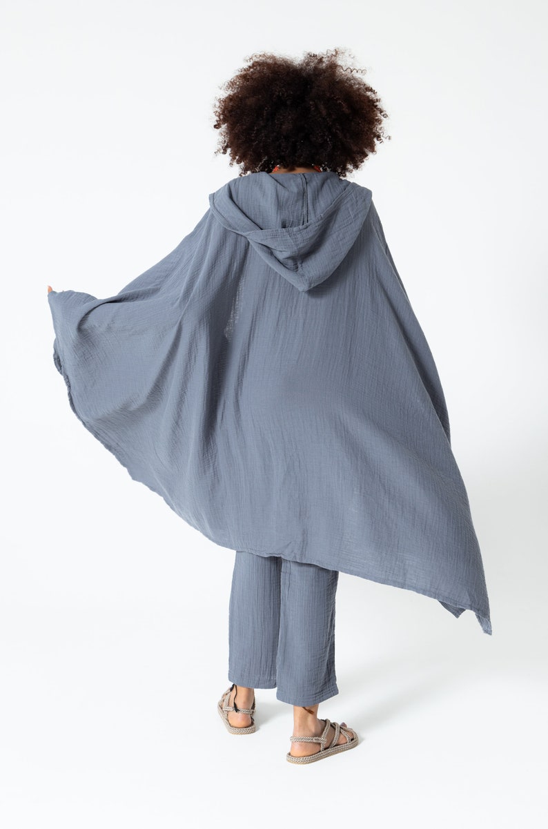 Gray Muslin Loose Hooded Bohemian Caftan, Bohemian Style 100% Cotton ...
