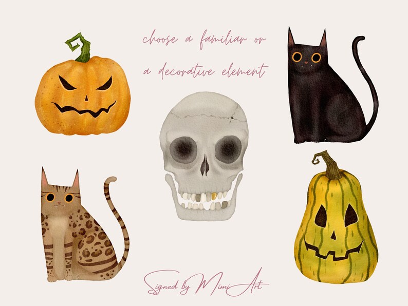 Halloween Witch Watercolor Clipart | Pumpkin, Cat (instant Download) - Etsy