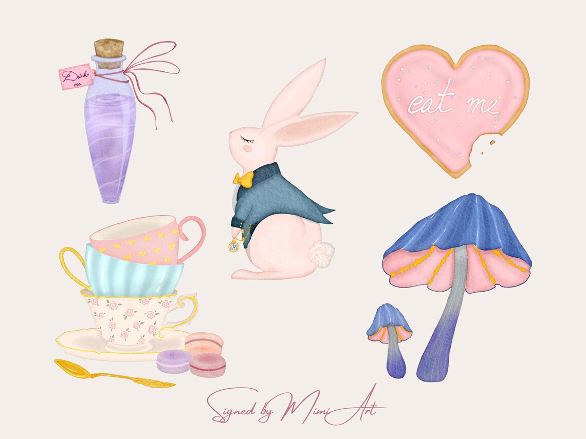 Alice in Wonderland Watercolor Clipart | Tea Party PNG (digital ...