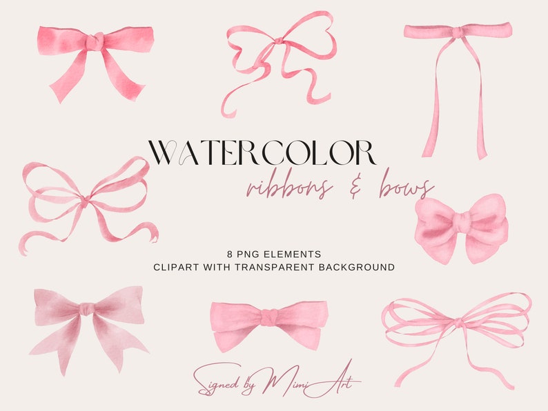 Watercolor Bow Clipart | Ribbons, Bows Clipart for Birthday Party ...