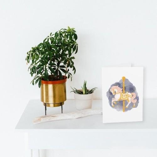 Carousel Card Horse Carousel Card Watercolor Greeting Card Merry Go ...