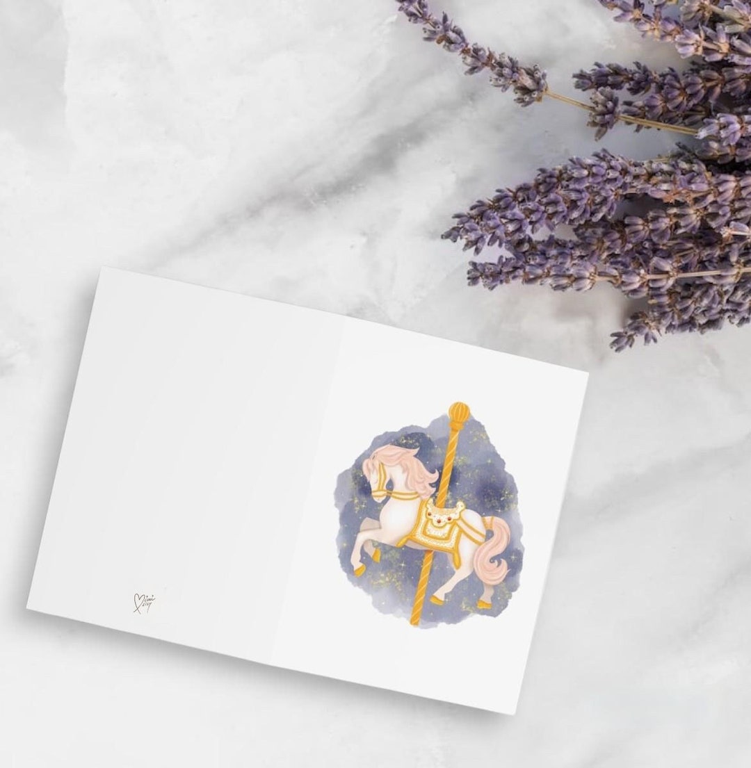 Carousel Card Horse Carousel Card Watercolor Greeting Card Merry Go ...
