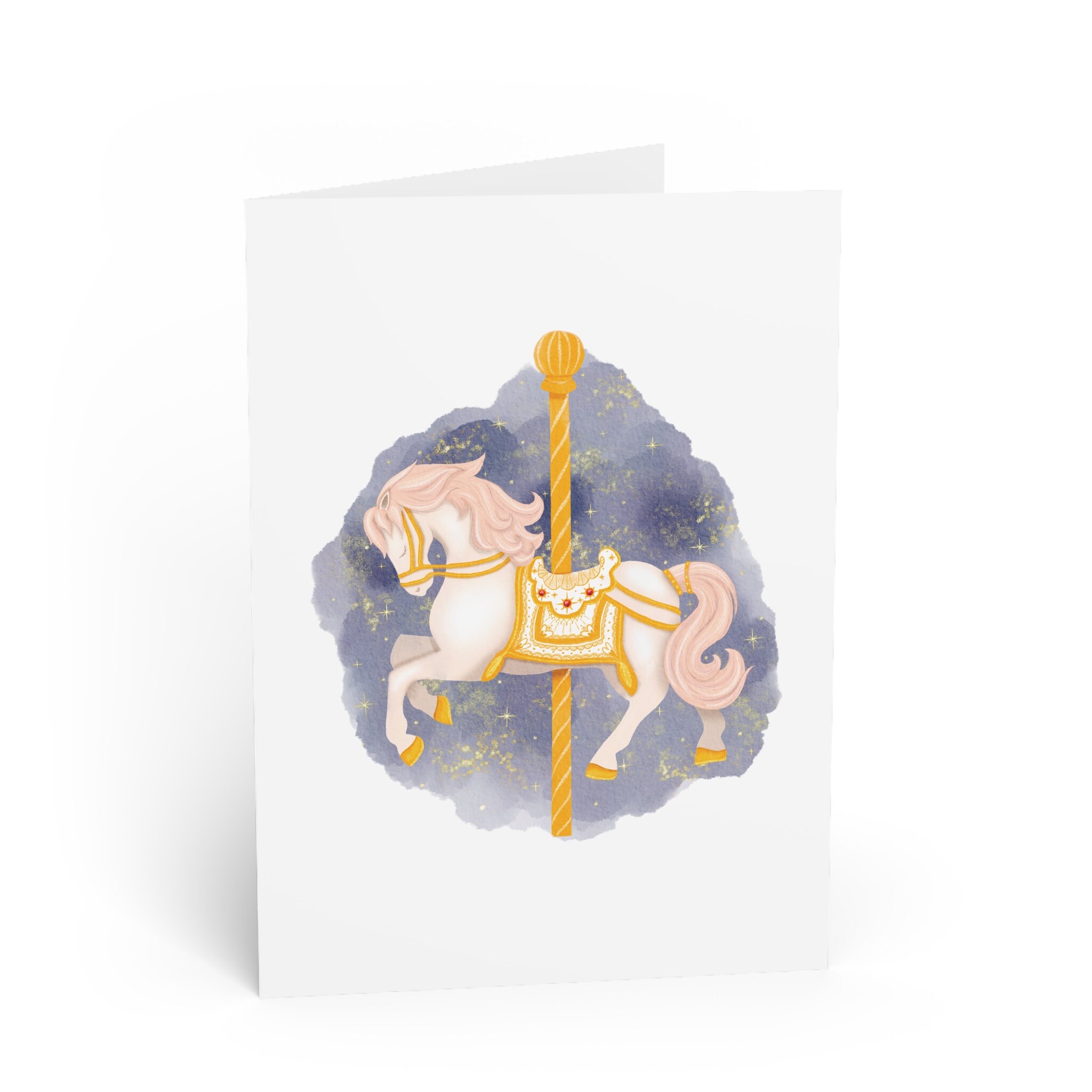 Carousel Card Horse Carousel Card Watercolor Greeting Card Merry Go ...