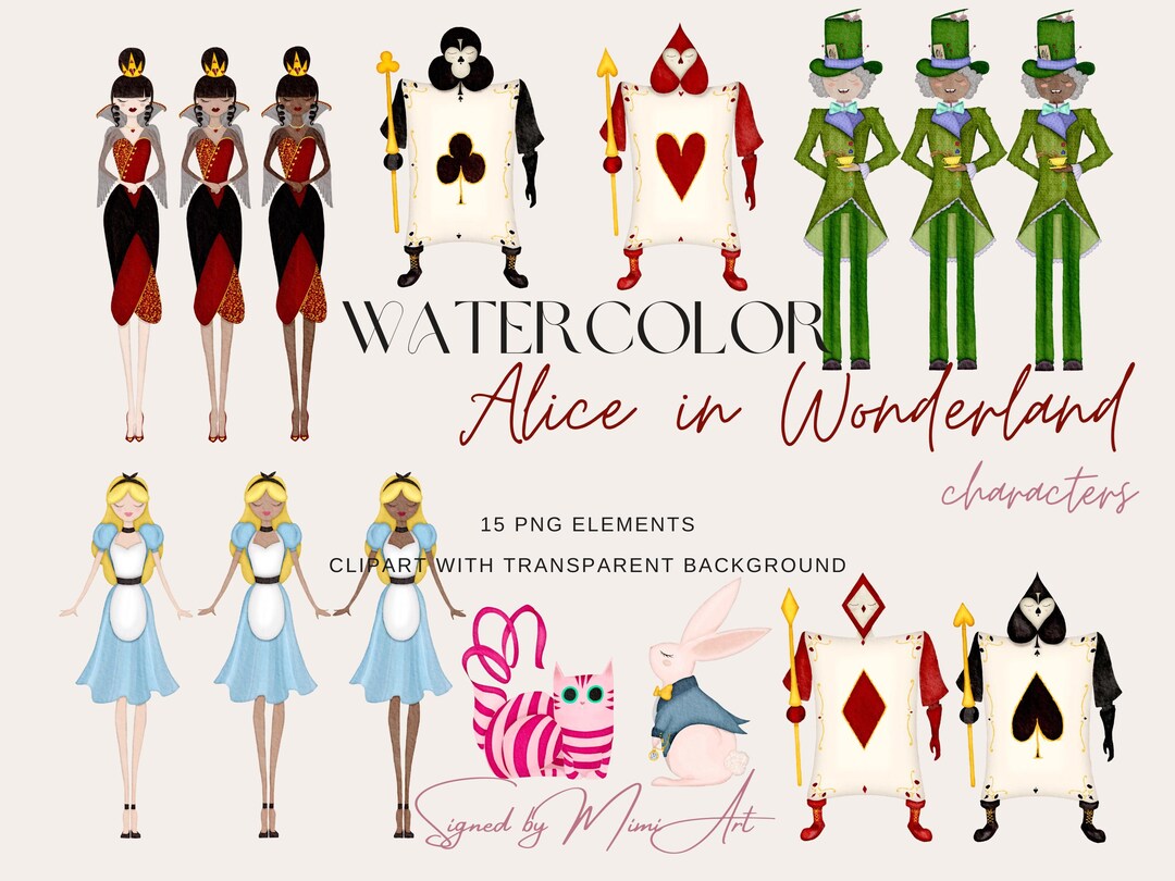 Alice in Wonderland Watercolor Clipart | Alice Clip Art, Queen Tea ...