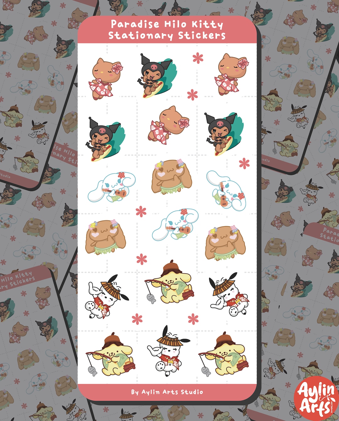 Paradise Hilo Kitty STATIONARY STICKER SHEET Hello Kitty Sanrio Hawai'i ...