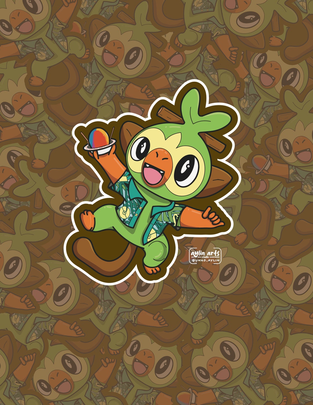 Shave Ice Grookey Pokémon Inspired Sticker Hawai'i Laminated Water ...