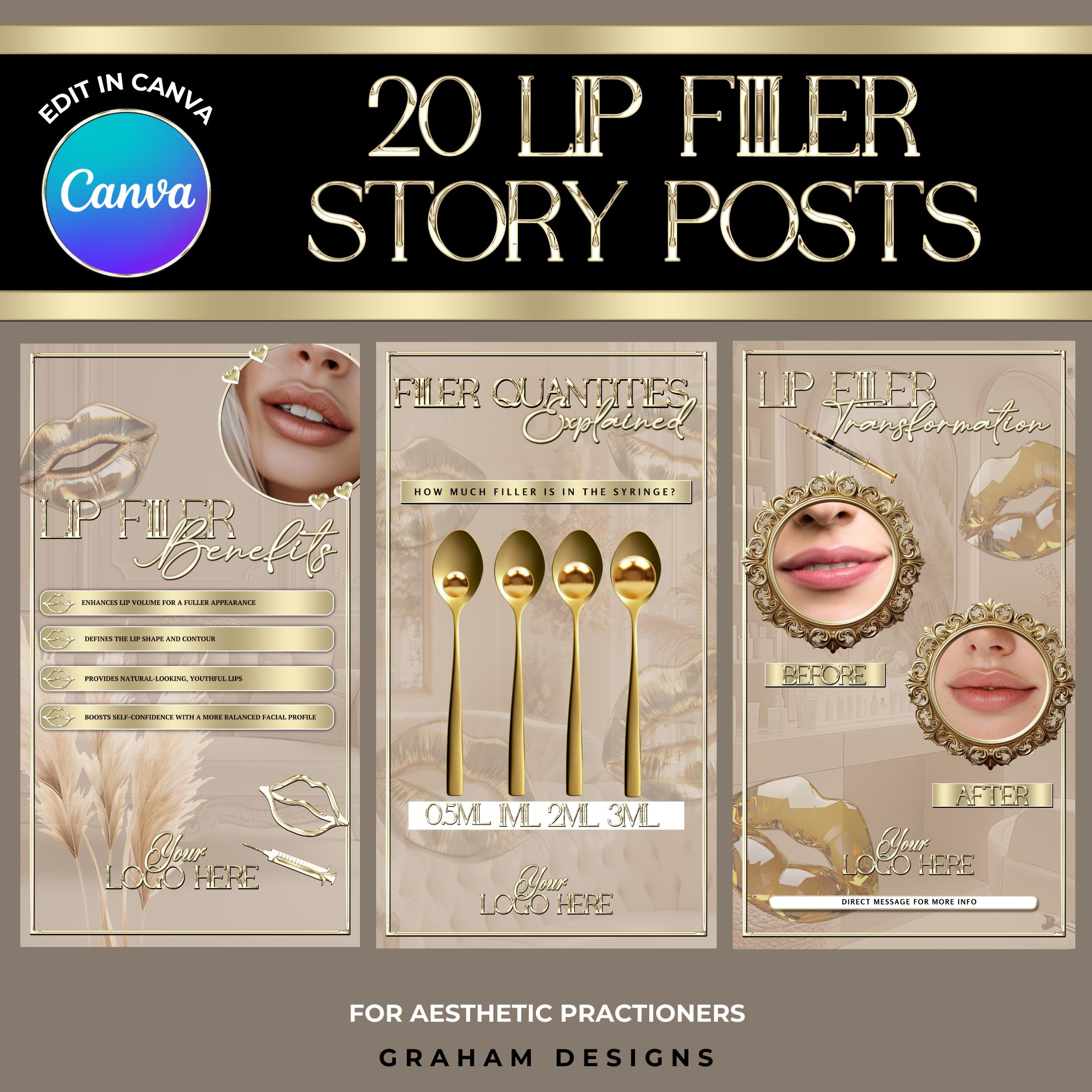 20 X Lip Filler Instagram Posts, Beige and Gold, for IG Story & Reel ...