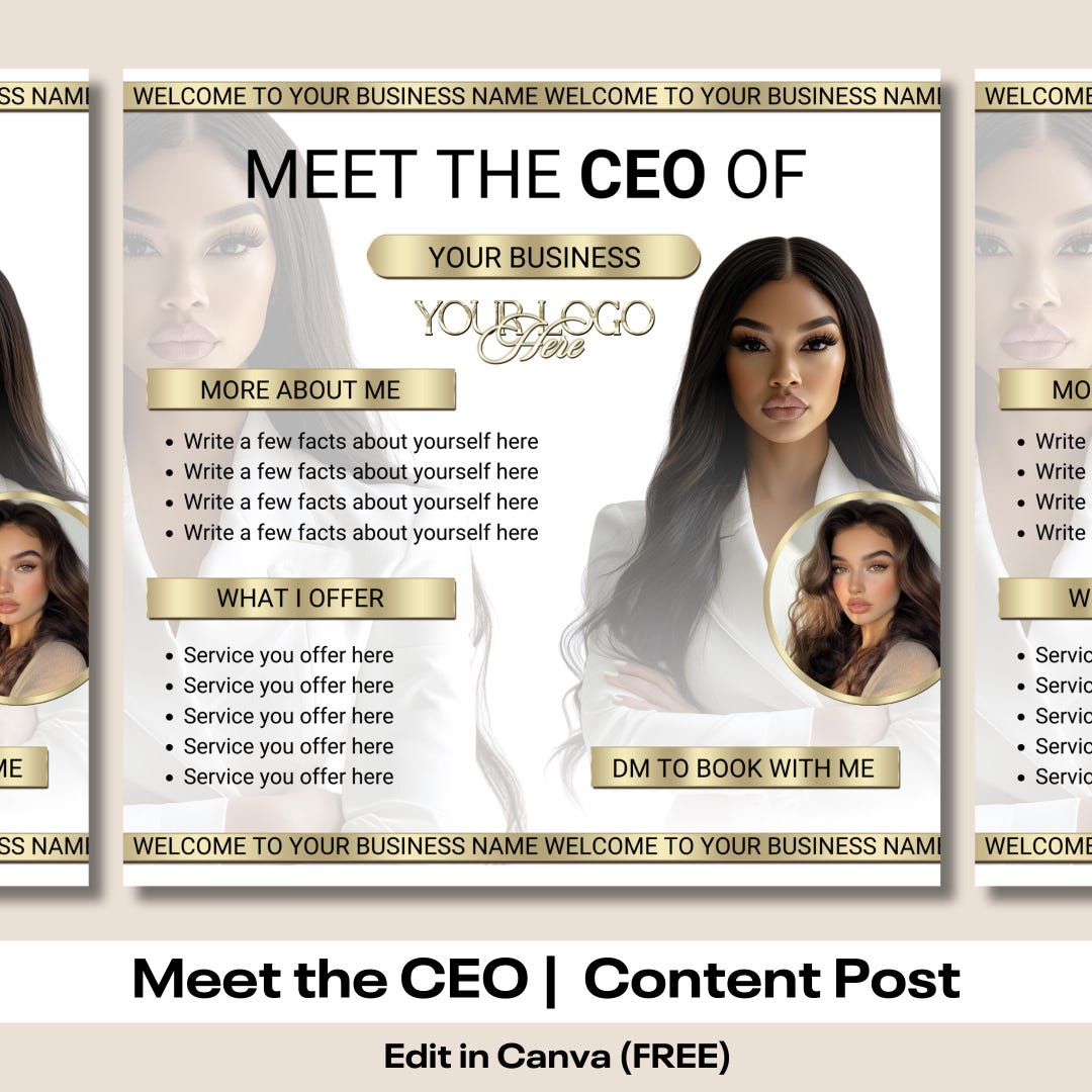 Meet the CEO, Face Behind the Business, Meet the Founder, for Beauty Salon Instagram Post Flyer ...