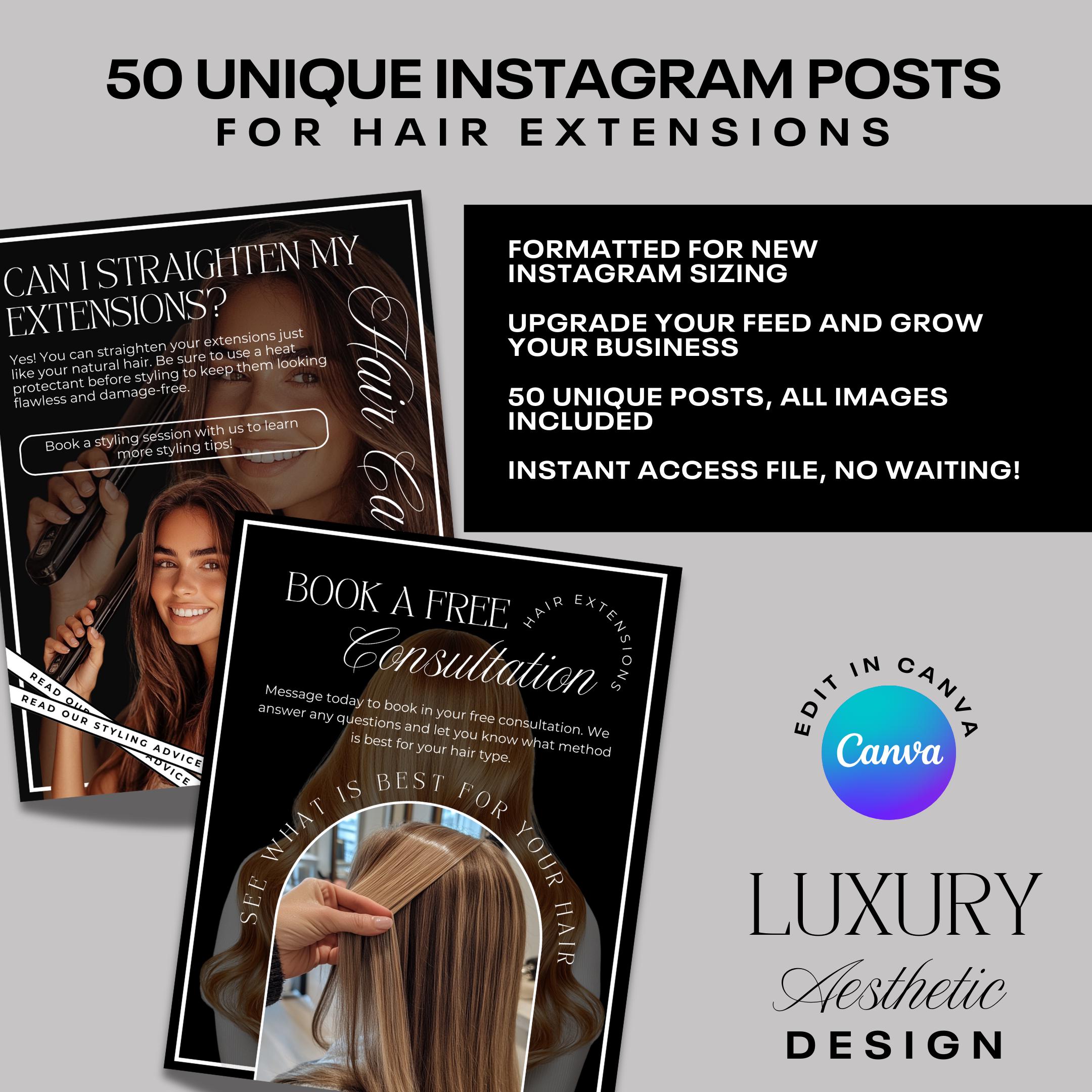 Hair Extensions Instagram Post Templates, Luxury Social Media (editable ...