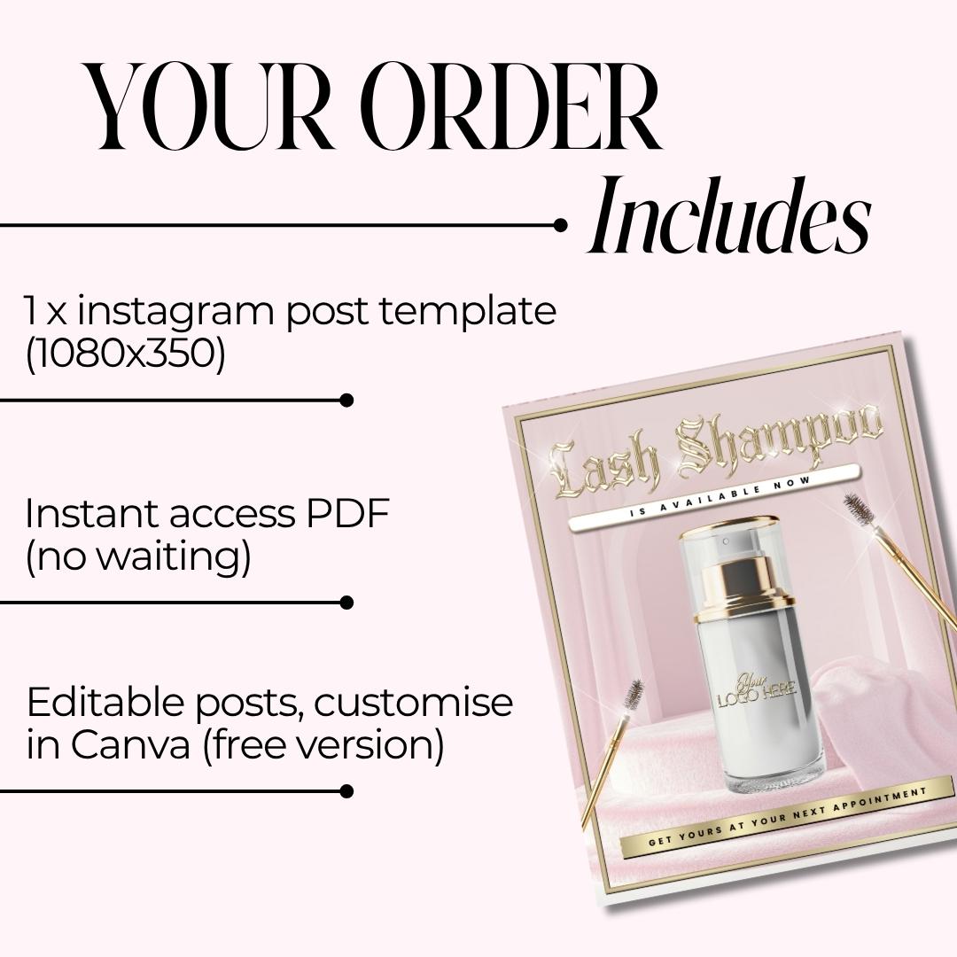 Editable Lash Shampoo Instagram Post Template | Pink & Gold Canva ...
