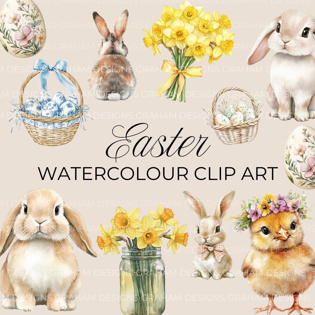 14 X Easter Clip Art Bundle, Watercolour Clip Art, Instant Access Order ...