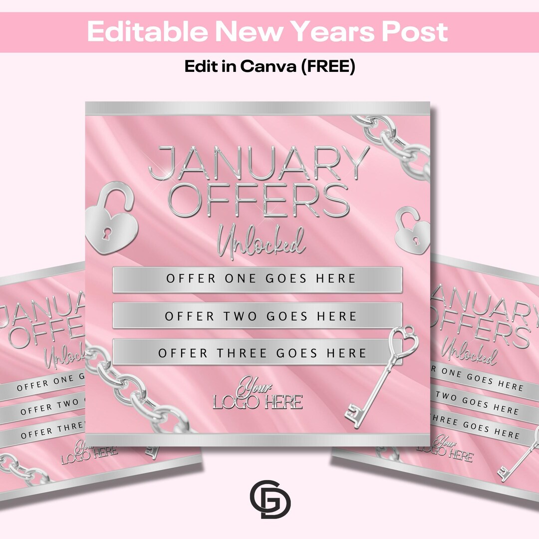 January Offers, New Year, Instagram Feed Post, Silver & Pink Theme ...
