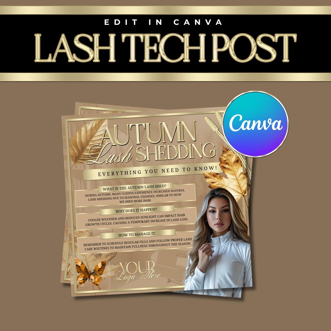 Lash Tech Instagram Post, Beige & Gold Theme, Canva Editable Template ...