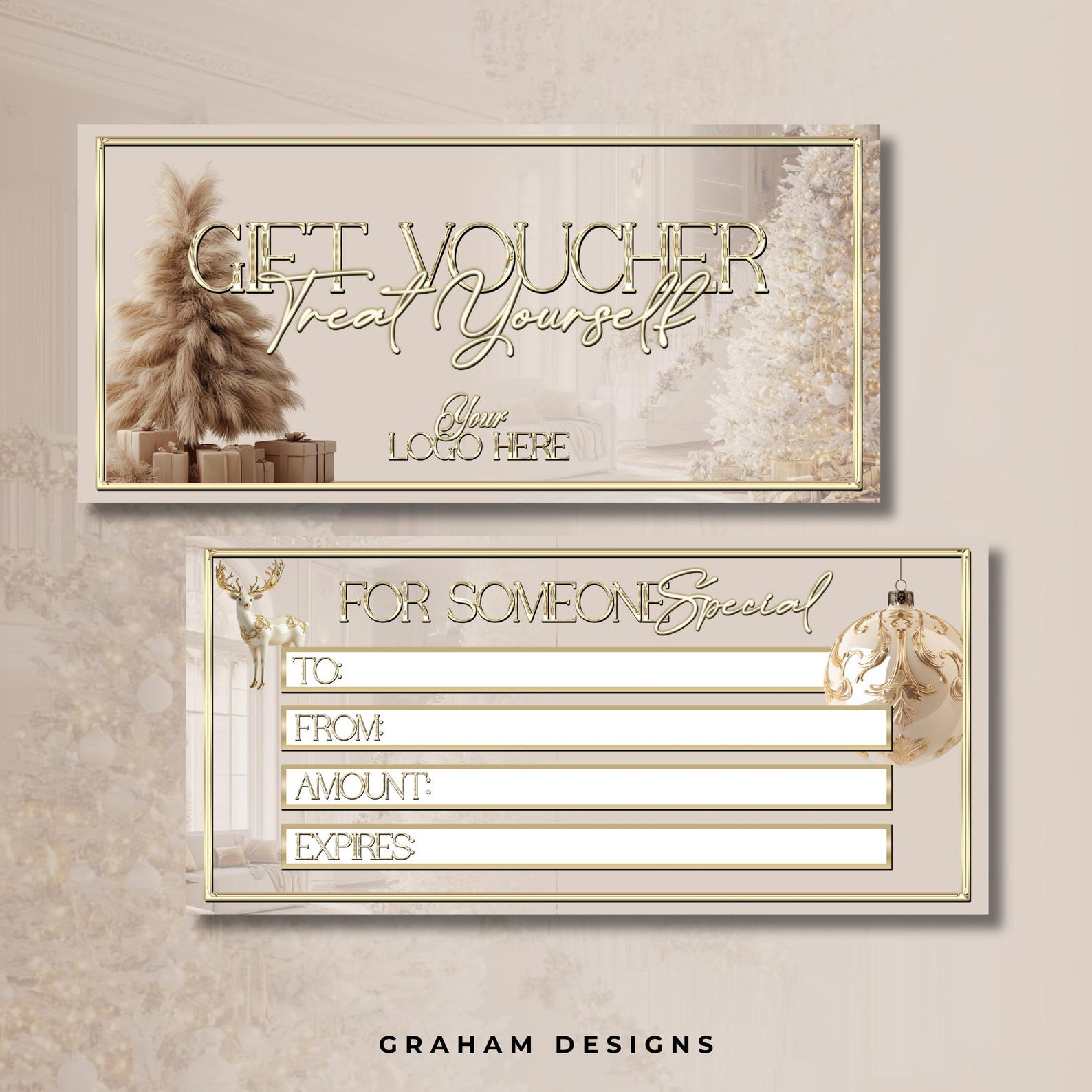 Christmas Gift Voucher, for Beauty Business, Beige & Gold Theme, Gift ...