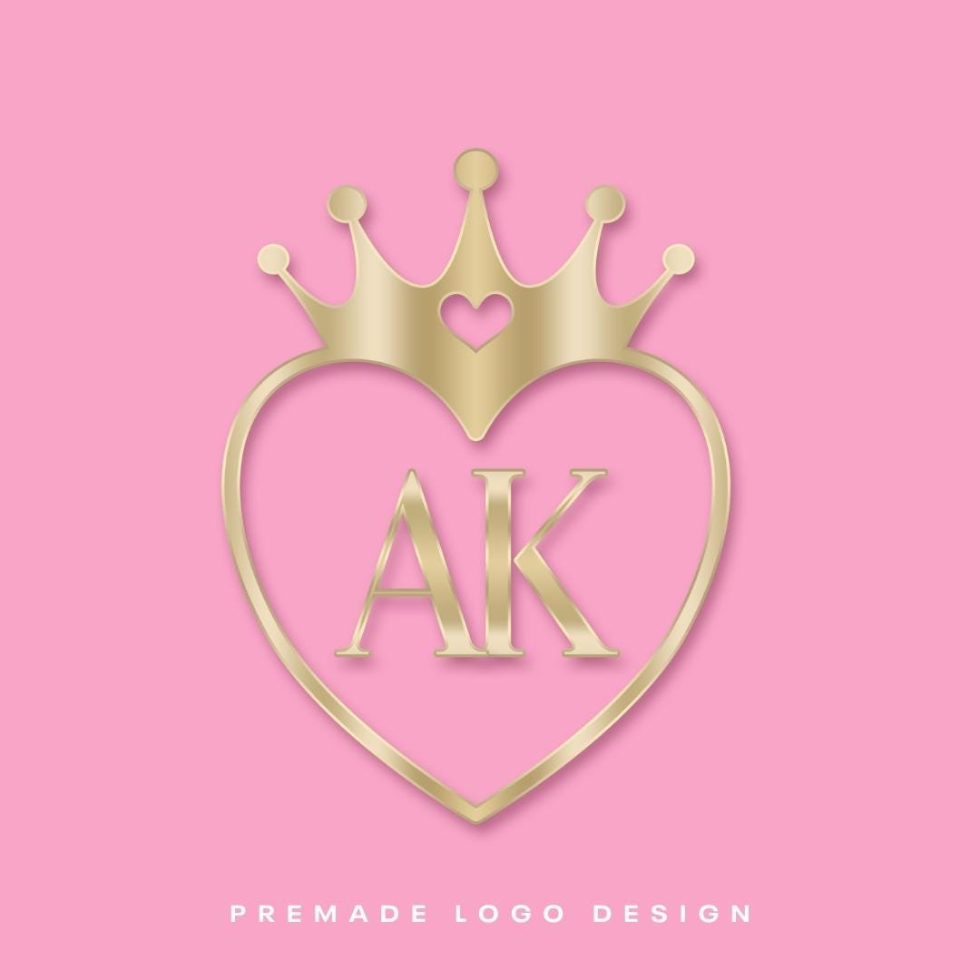 Pink Heart Monogram Logo With Gold Crown | Premade Girly Logo for ...