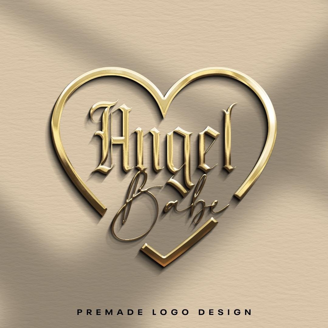Shiny Heart Logo, Gothic Baddie Font, in Chrome Shiny Gold & Beige, for ...