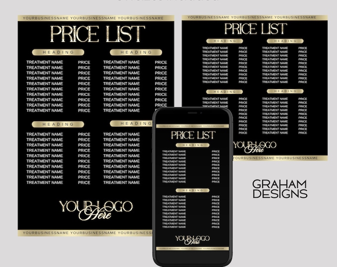 Price List Salon Template, Canva Template, Black and White Pricelist ...