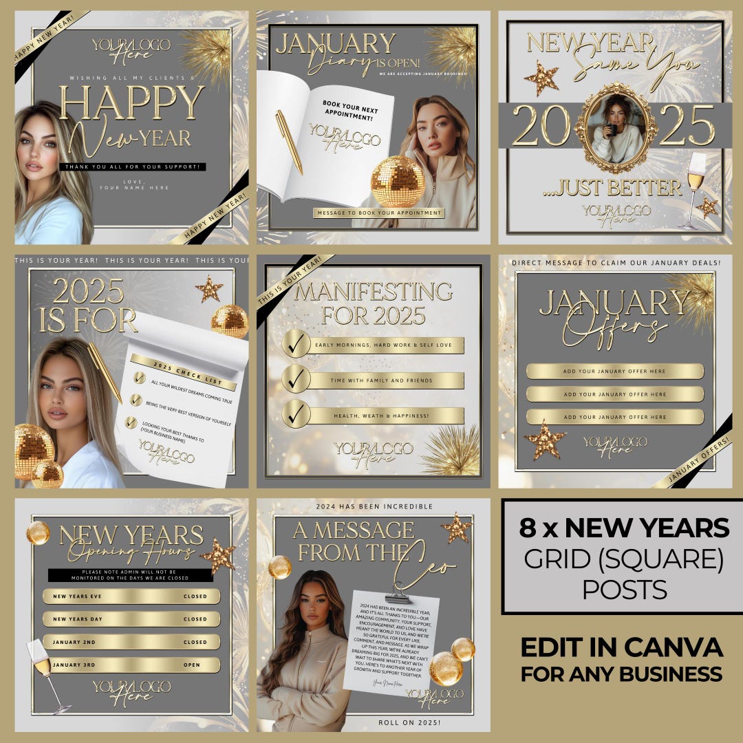 8 X New Years Social Media Post, Instagram Feed Posts, January Offers ...