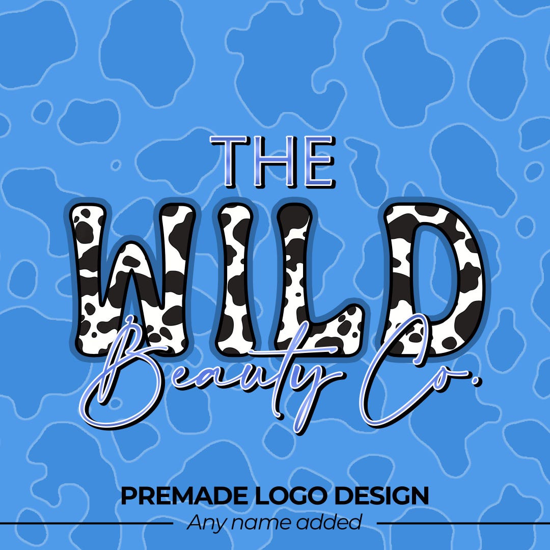 Blue Retro Logo Design, Cow Print Logo, for Beauty Business Owner, Pink ...