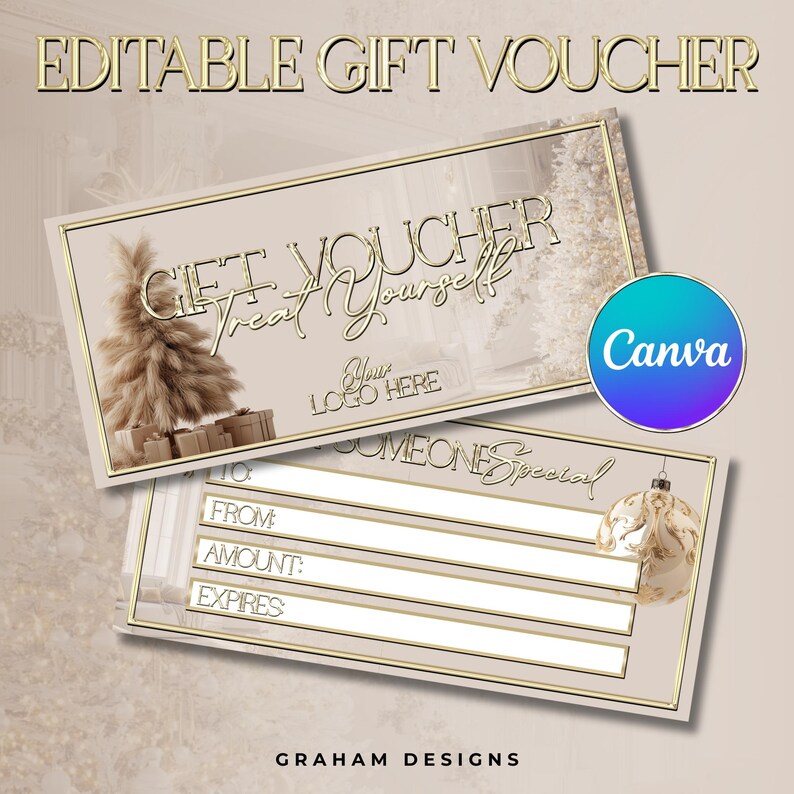 Christmas Gift Voucher, for Beauty Business, Beige & Gold Theme, Gift ...