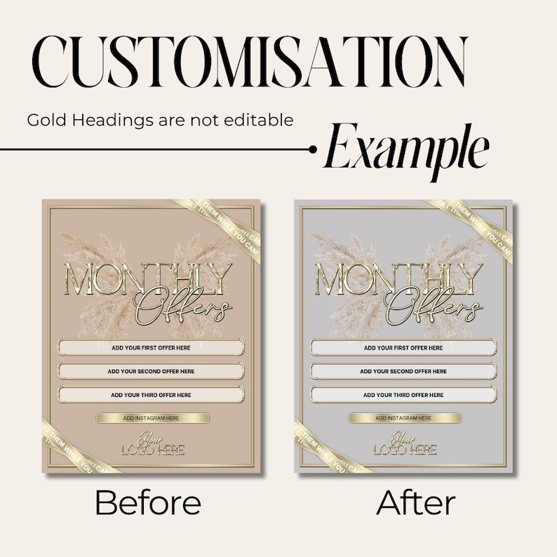 Editable Monthly Offer Canva Template | Beige & Gold Beauty Business ...