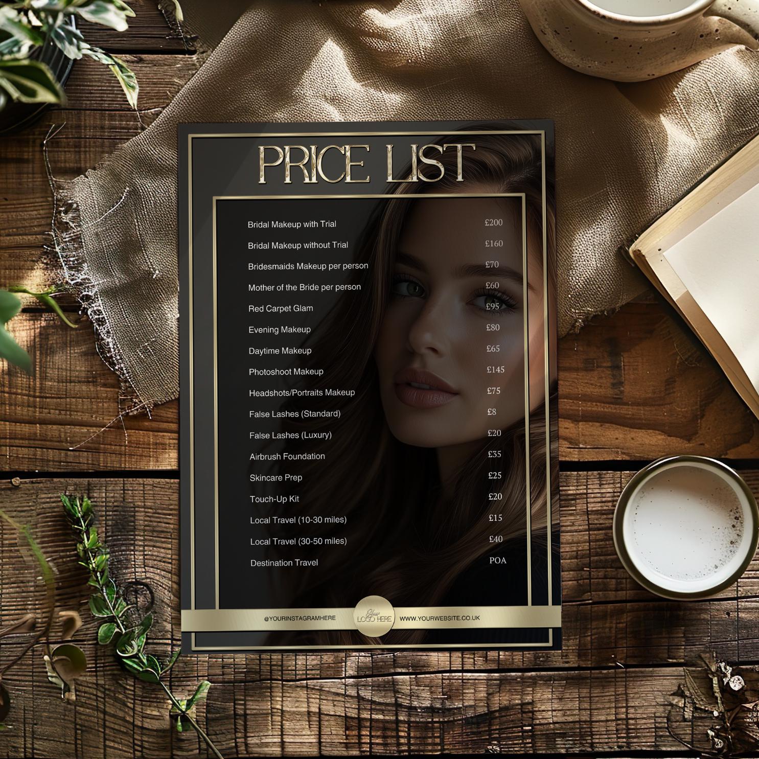 Black and Gold Price List, 3 X Templates, Editable in Canva, Minimalist ...