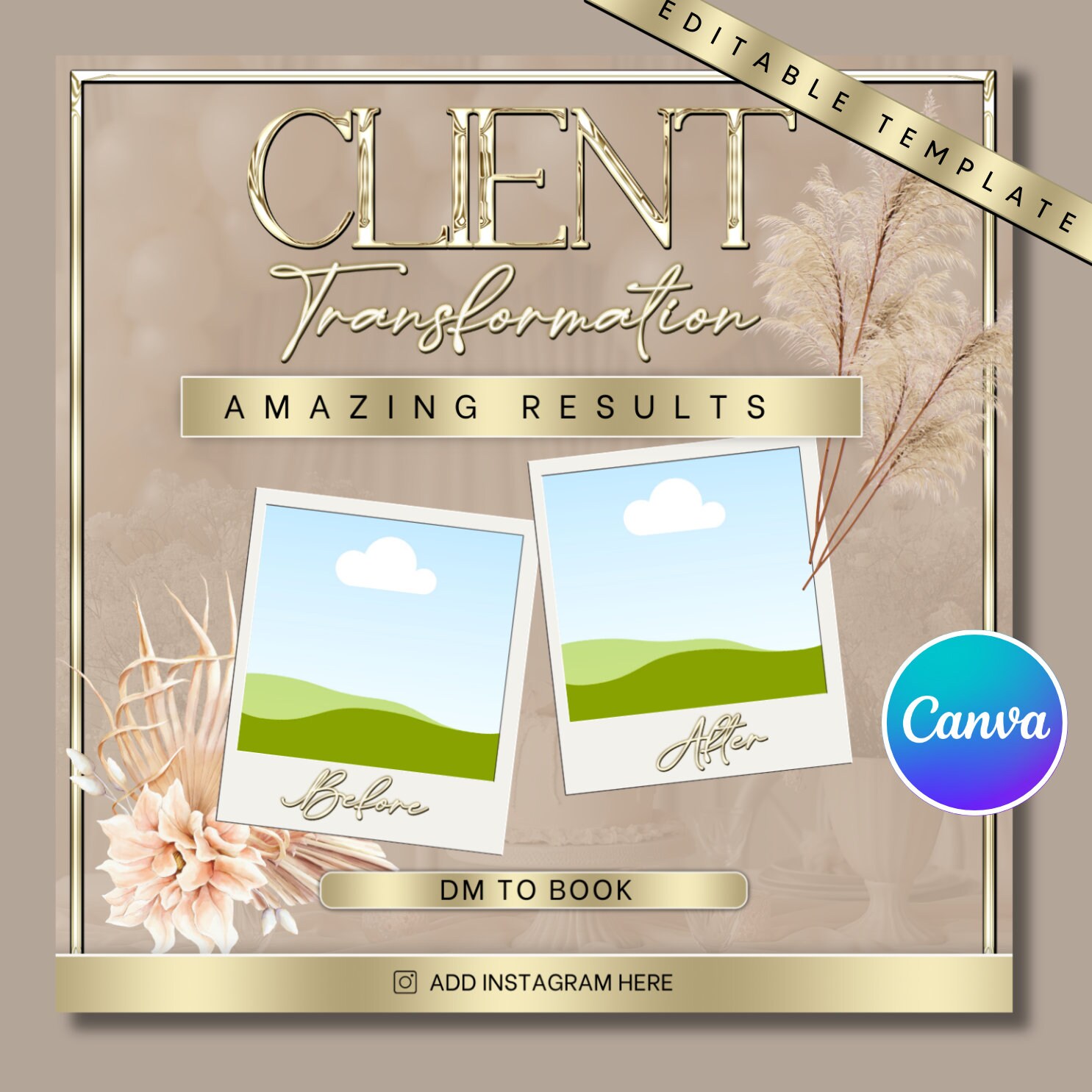 Beige and Gold Client Transformation Beauty Template Editable in Canva ...