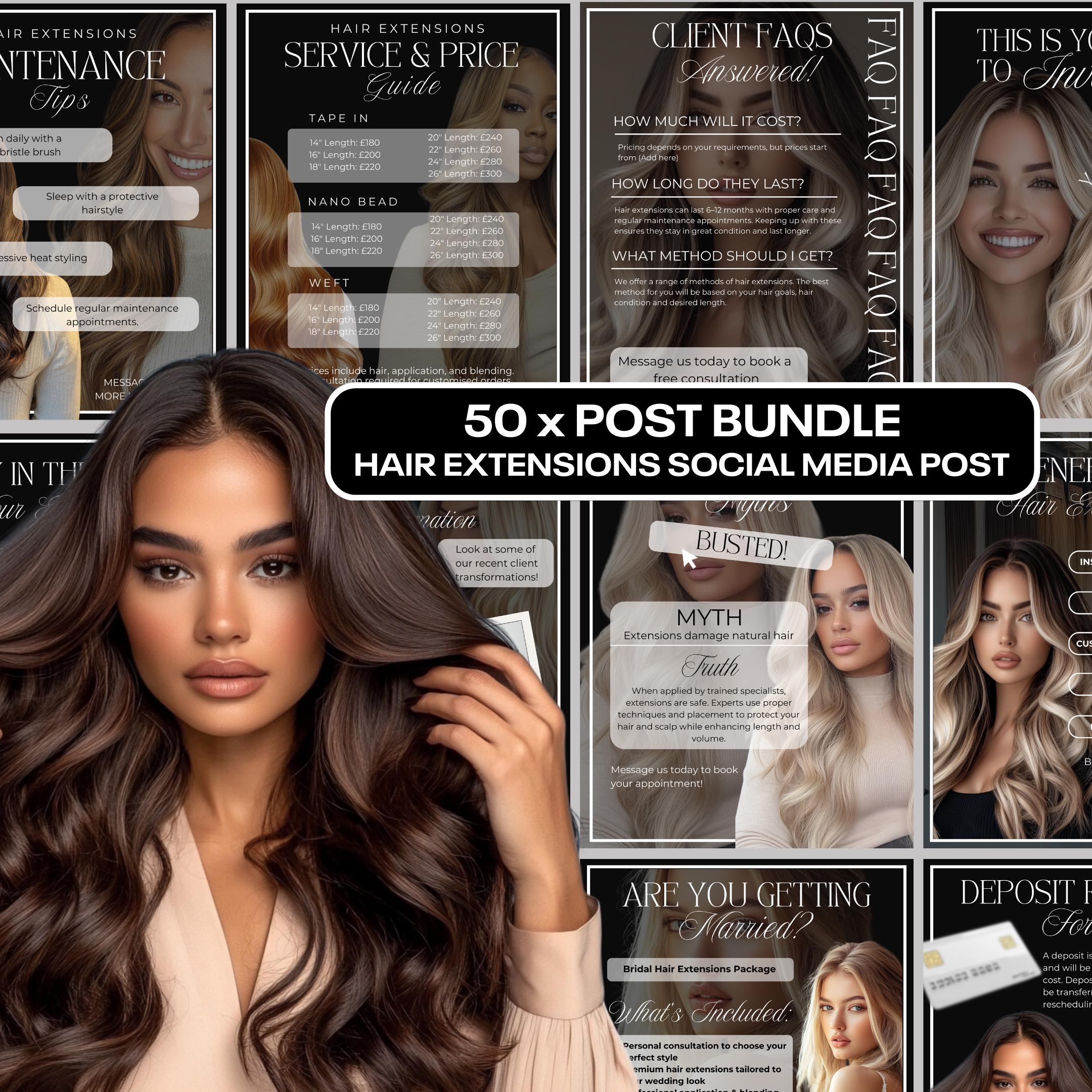 Hair Extensions Instagram Post Templates, Luxury Social Media (editable ...