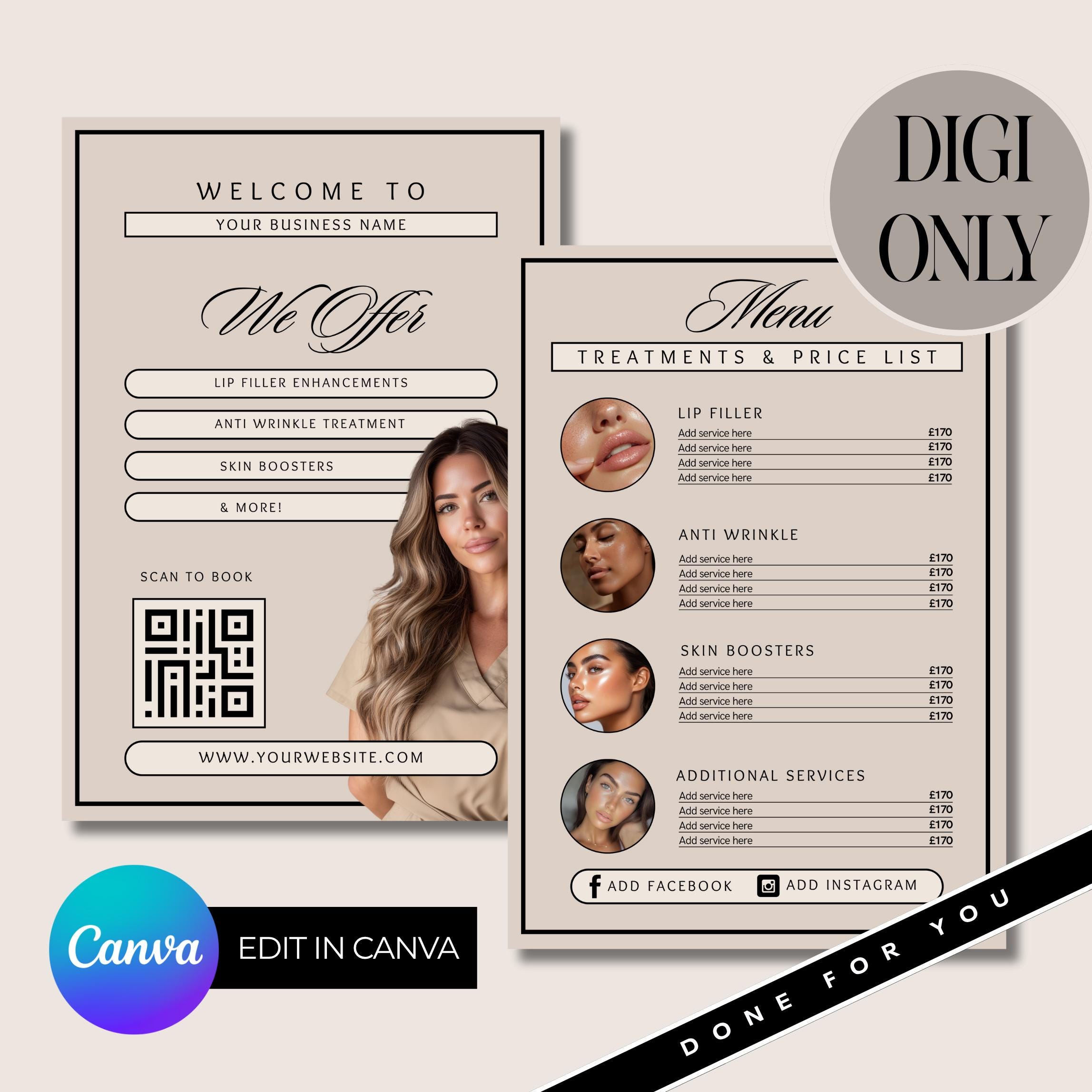 Editable Beauty & Aesthetic Price List Template | Digital Canva ...