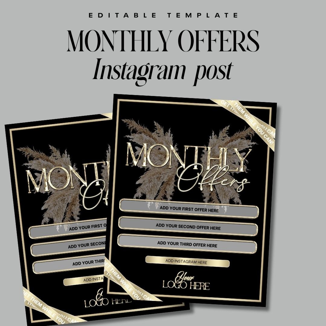 Editable Monthly Offer Canva (free) Template | Black & Gold Beauty ...
