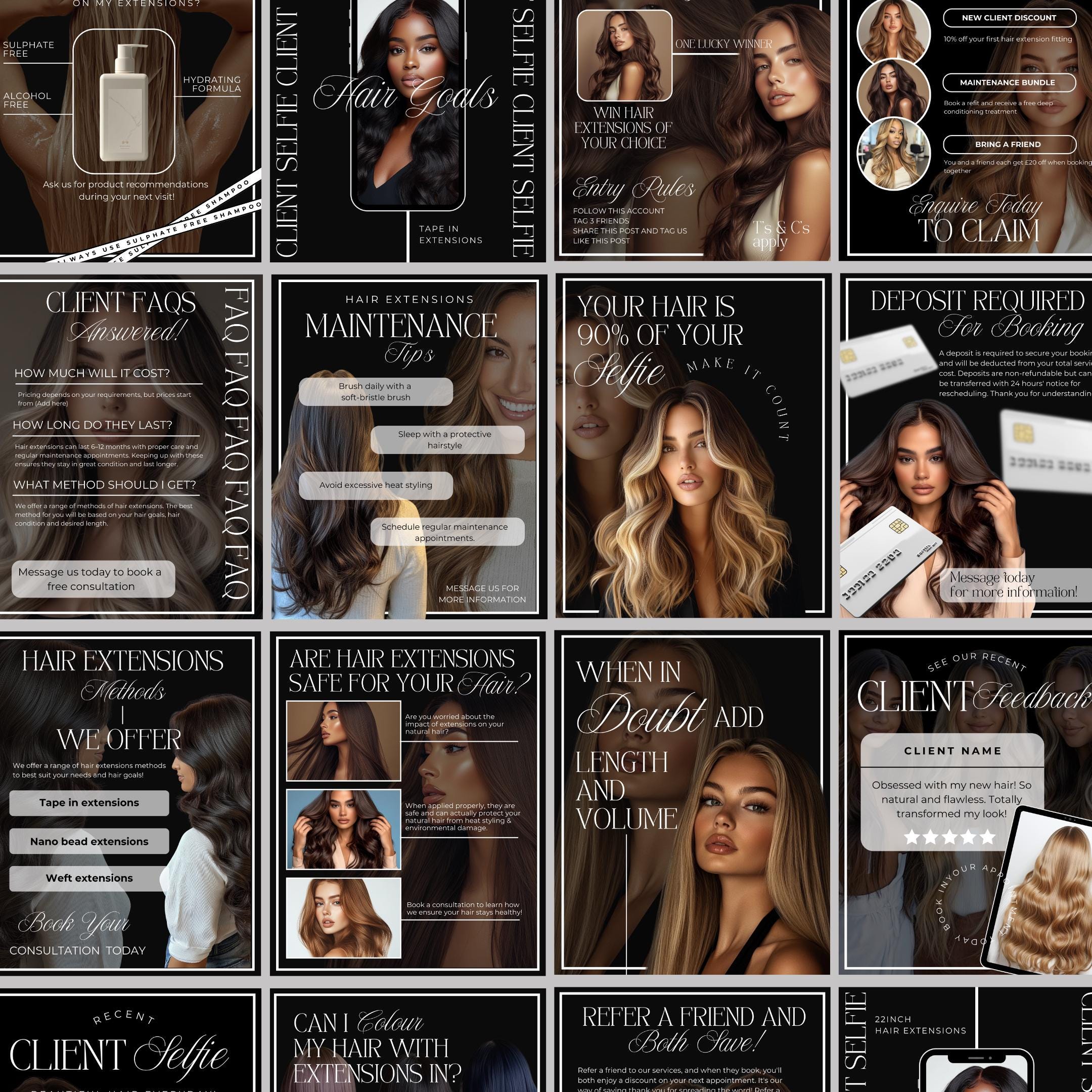Hair Extensions Instagram Post Templates, Luxury Social Media (editable ...
