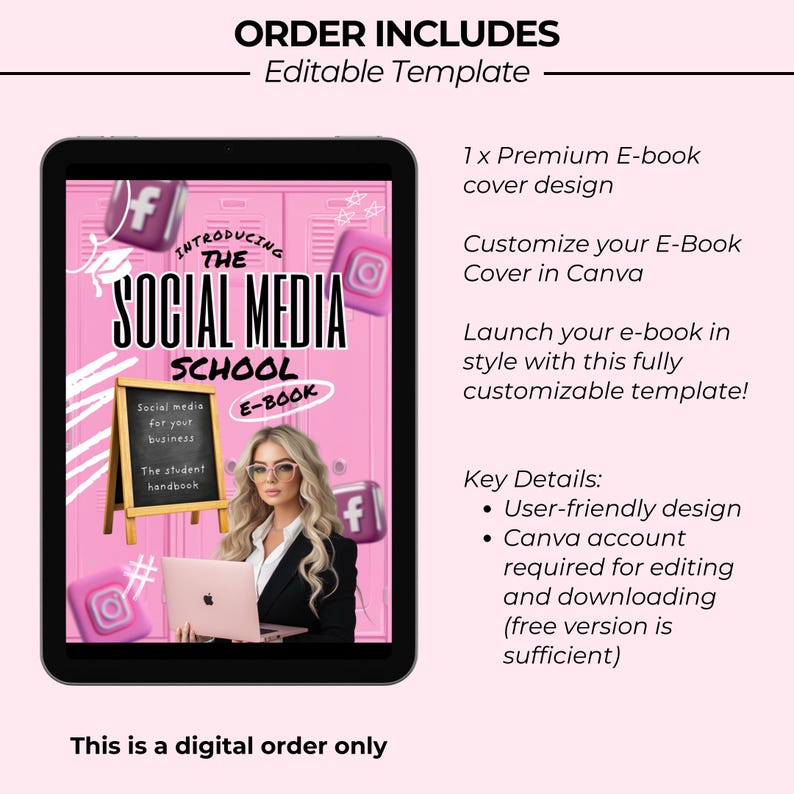 Ebook Cover, E-book Template, for Canva, Back to School Theme, Editable ...