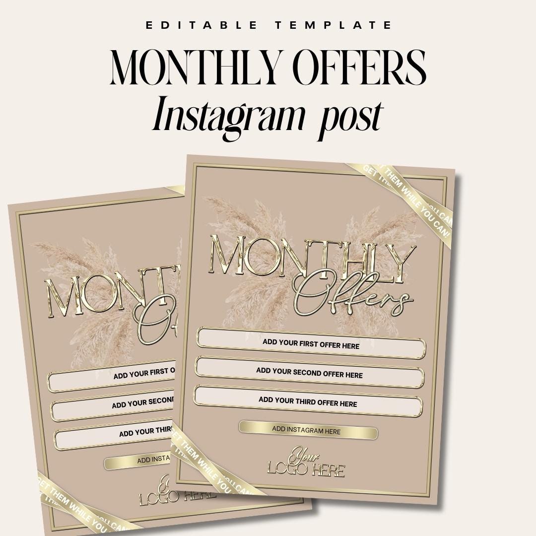 Editable Monthly Offer Canva Template | Beige & Gold Beauty Business ...