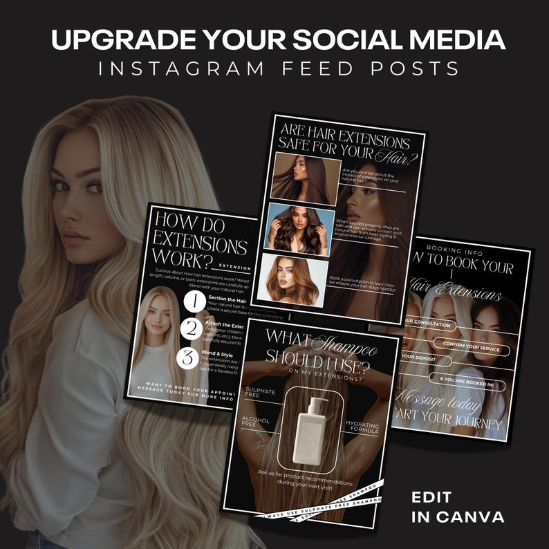 Hair Extensions Instagram Post Templates, Luxury Social Media (editable ...
