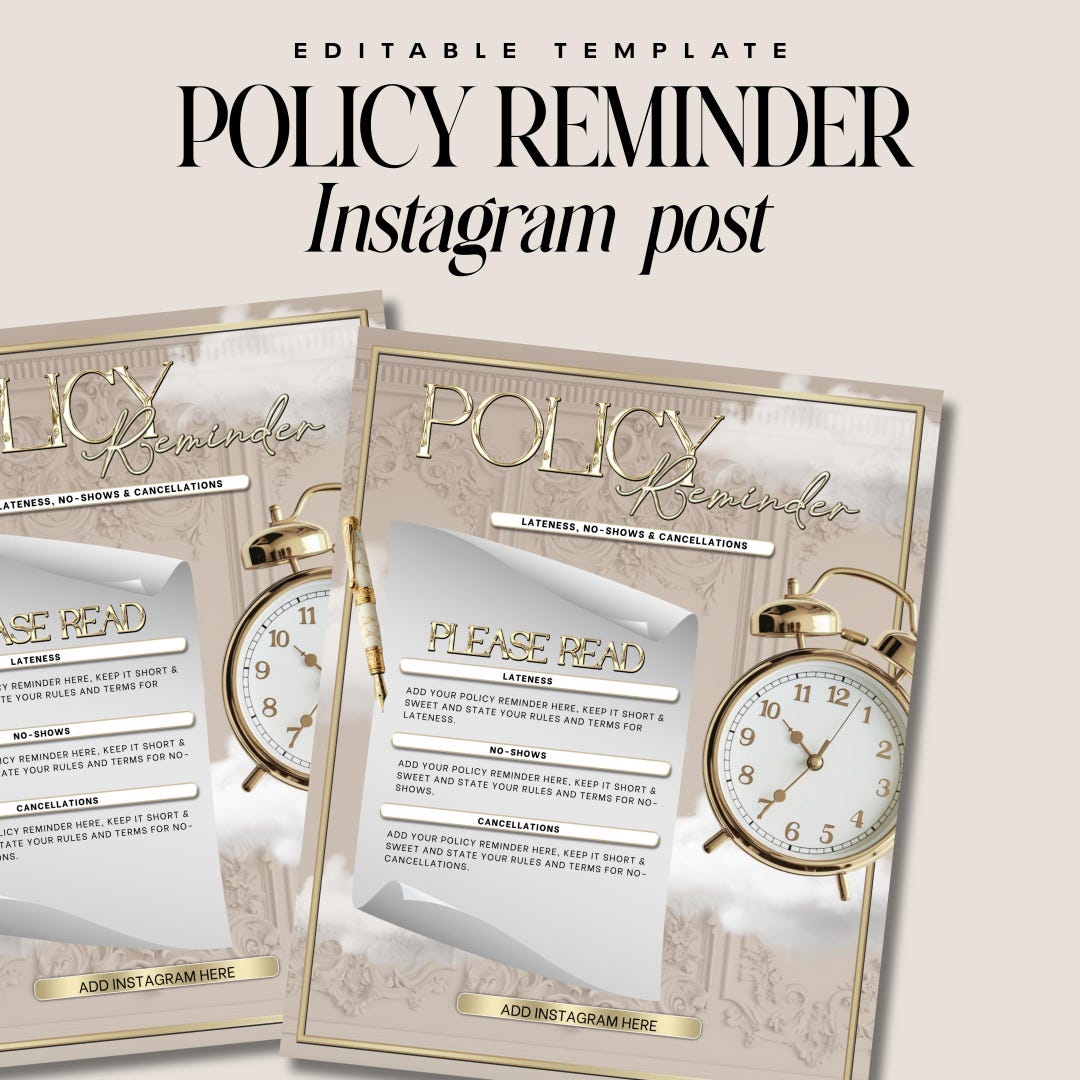 Policy Reminder, Instagram Post, Beige and Gold, for Beauty Business ...