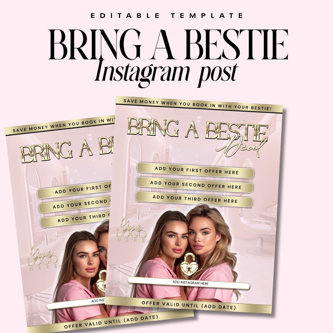 Bring a Bestie Post, New Instagram Size, Bestie Offer, Pink & Gold ...