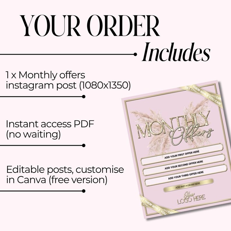 Editable Monthly Offer Canva Template | Pink & Gold Beauty Business ...