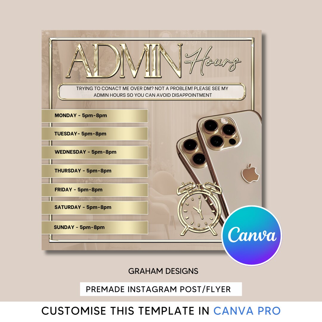 Beige and Gold Admin Hours Beauty Template Editable in Canva Pro ...