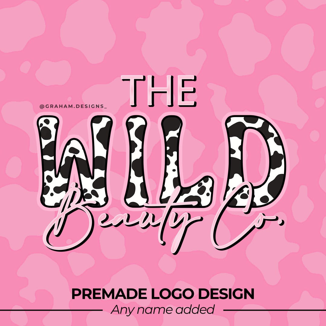 Pink Retro Logo Design, Cow Print Logo, for Beauty Business Owner, Pink ...