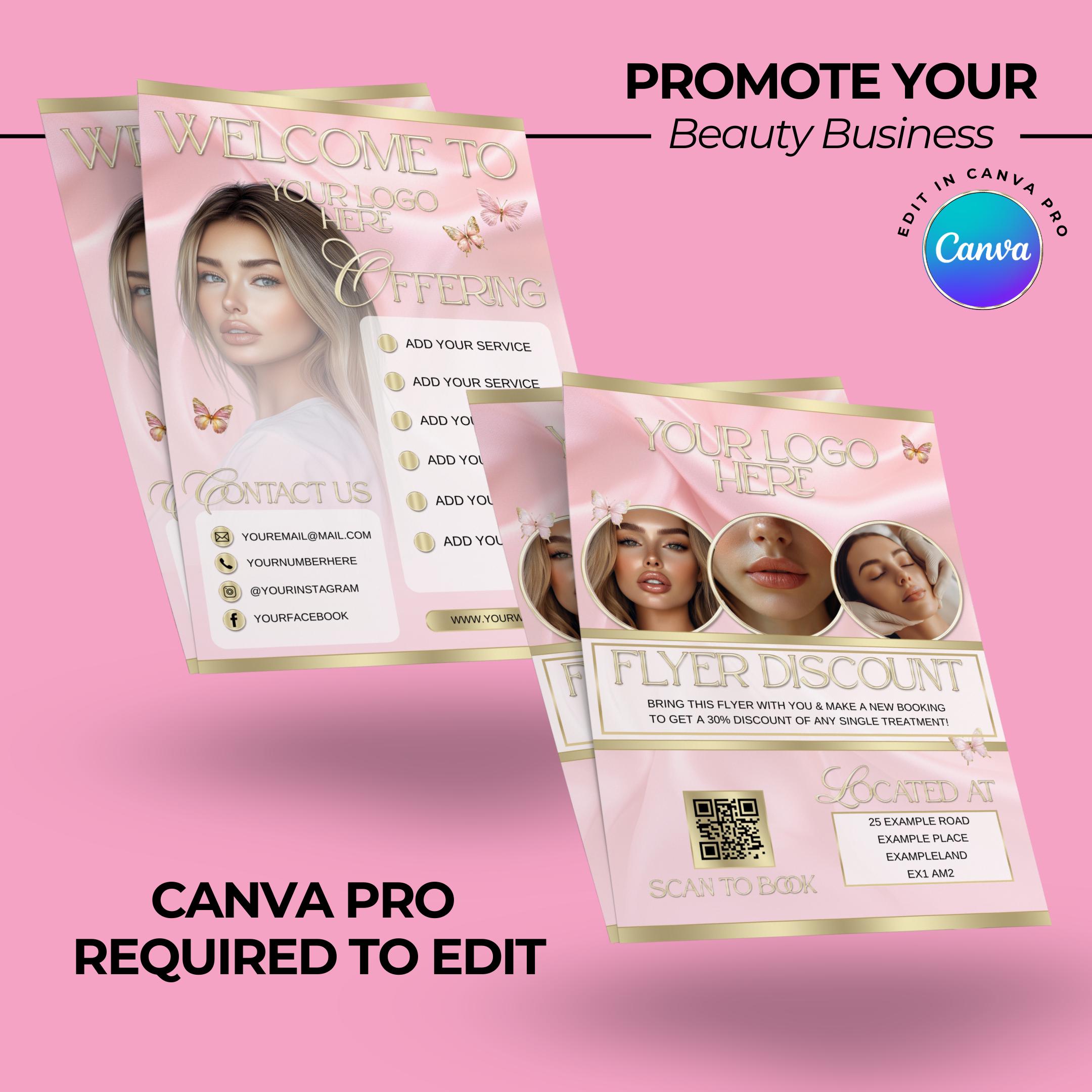Beauty Leaflet for Business Owner, Pink and Gold , Customise in Canva ...