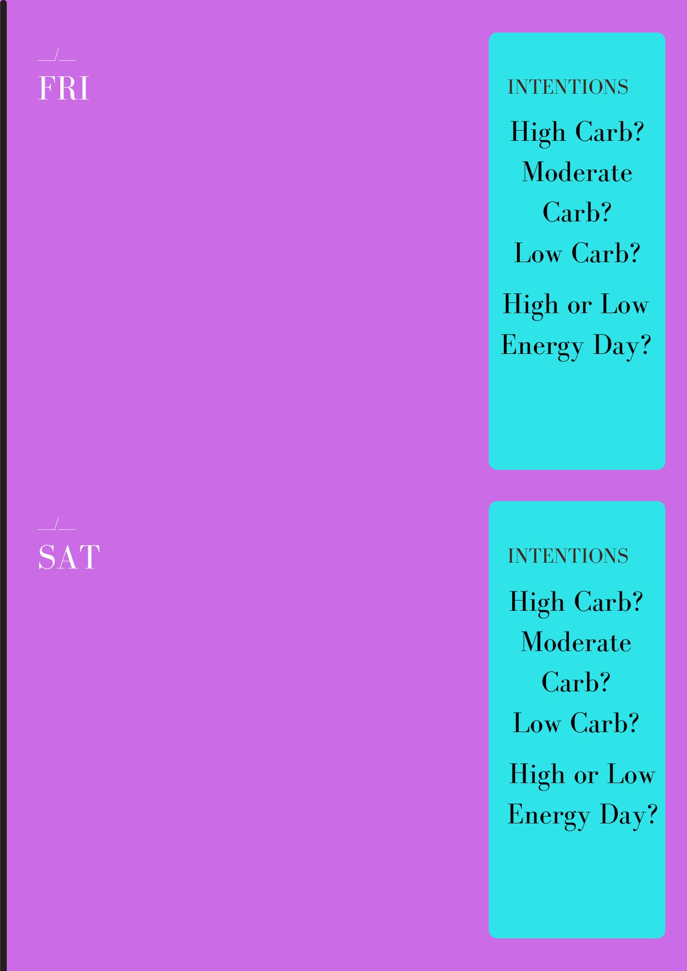 Carb Cycling and Exercise Printable Weekly Planner. Diet and Exercise ...
