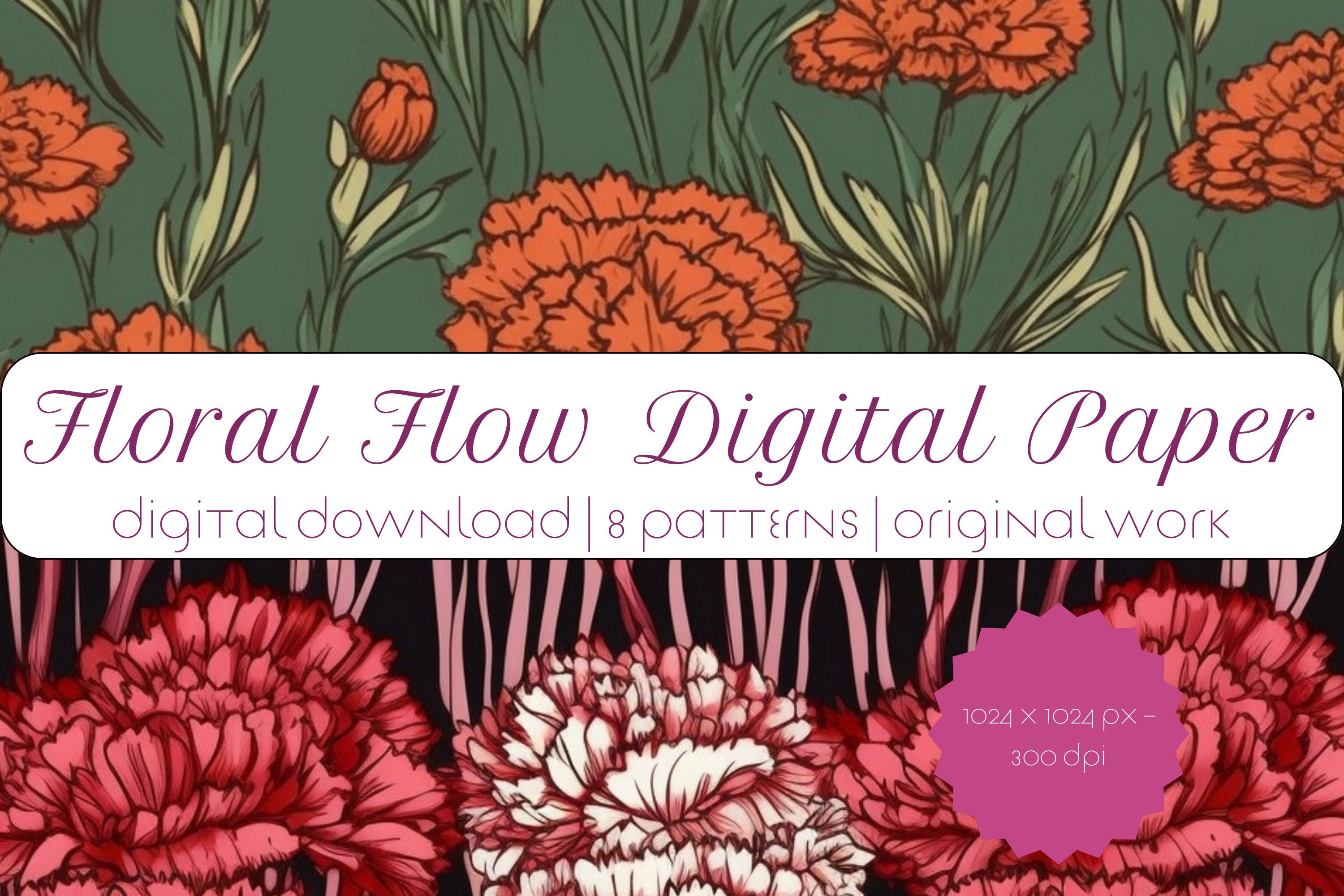 Flower Flow Digital Paper Floral Scrapbook Papers Seamless Patterns ...
