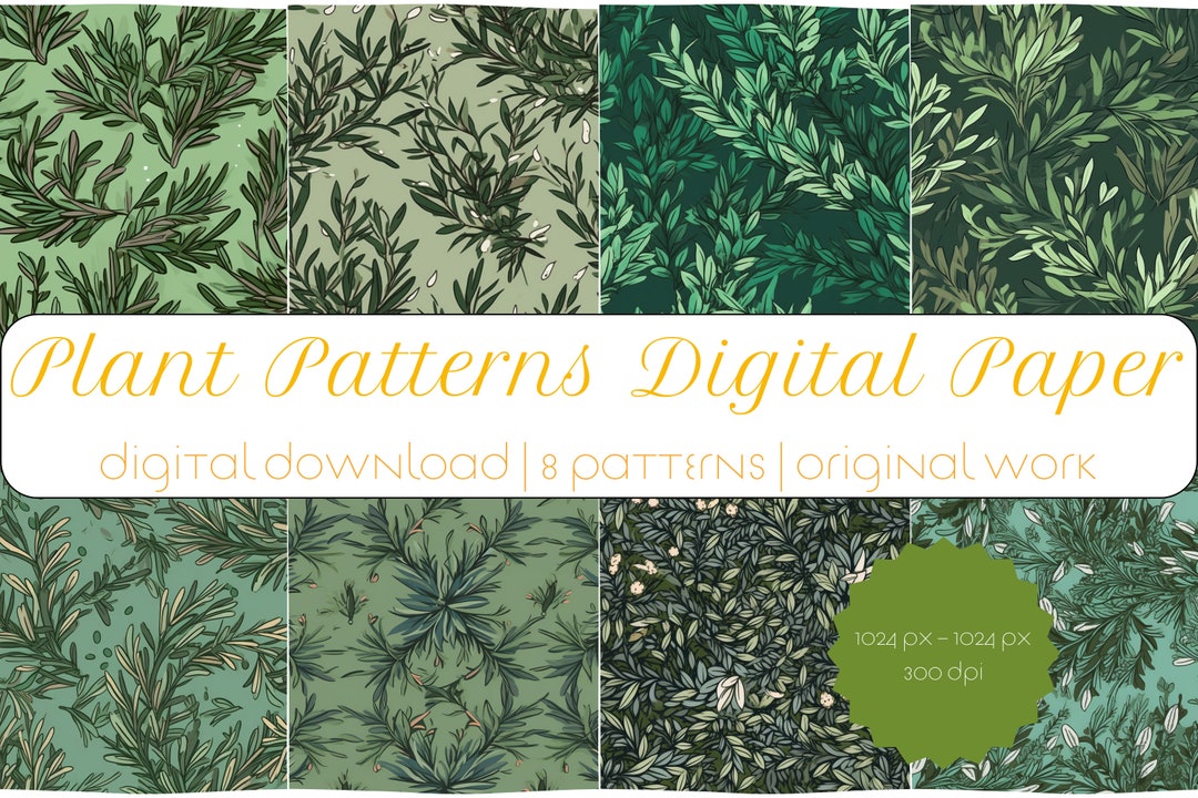 Plant Patterns Digital Paper | Plant Scrapbook Papers | Seamless ...