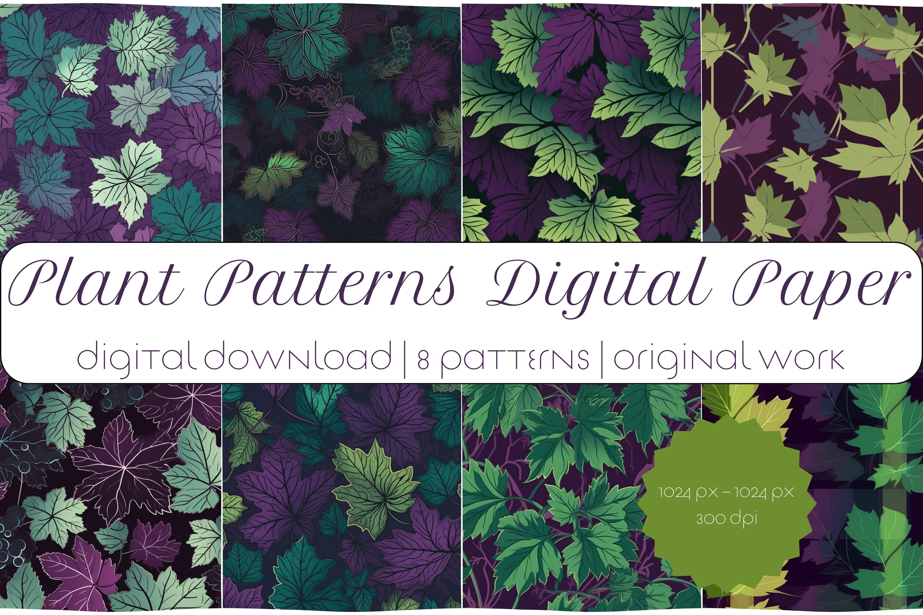 Plant Patterns Digital Paper Plant Scrapbook Papers Seamless Patterns ...