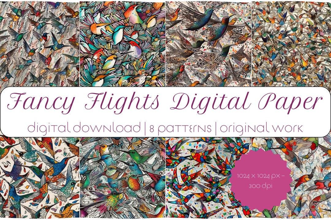 Fancy Flights Digital Paper | Bird Scrapbook Papers | Seamless Patterns ...