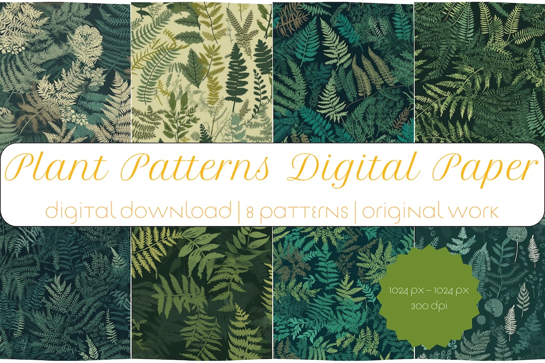 Plant Patterns Digital Paper | Plant Scrapbook Papers | Seamless ...