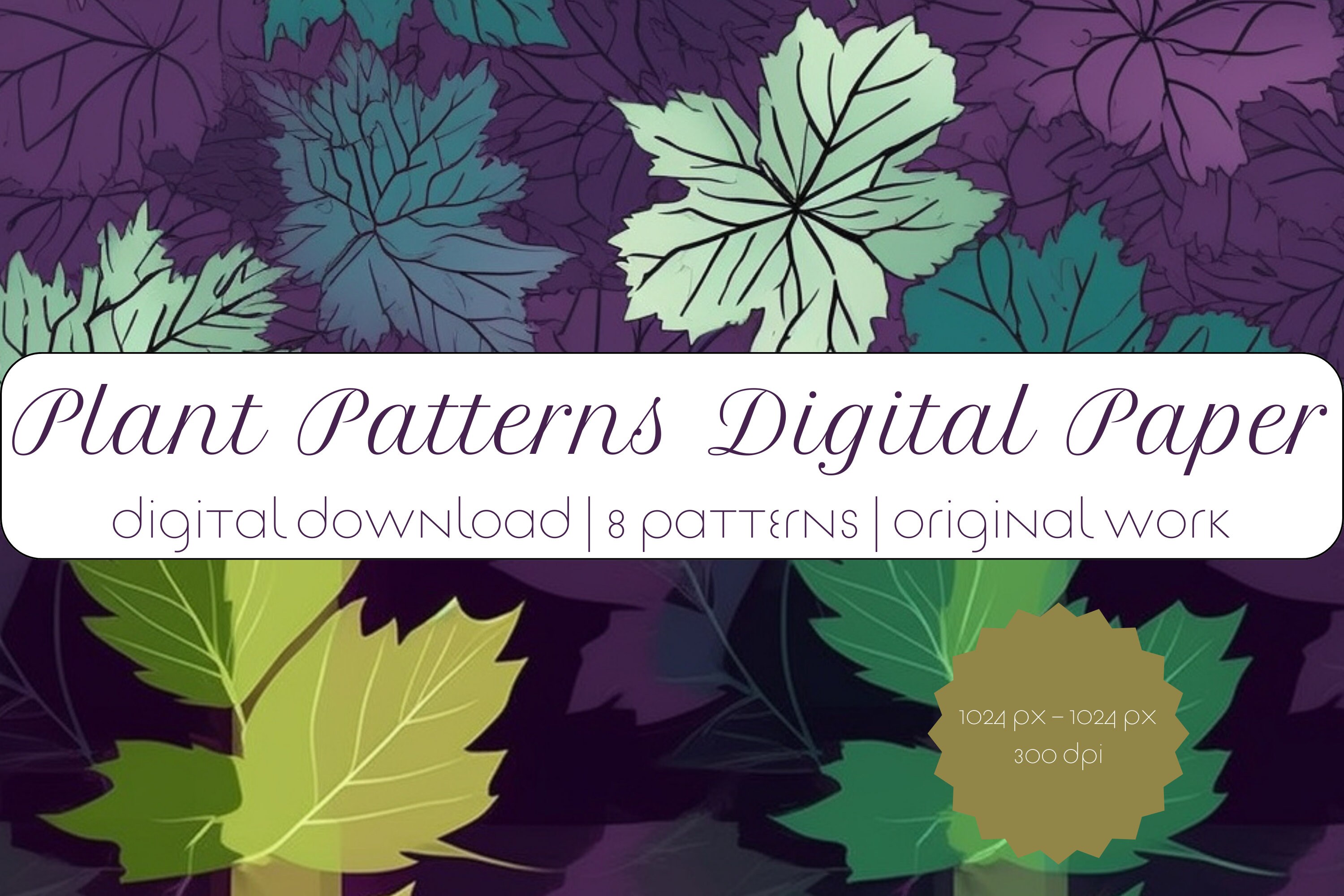 Plant Patterns Digital Paper Plant Scrapbook Papers Seamless Patterns ...